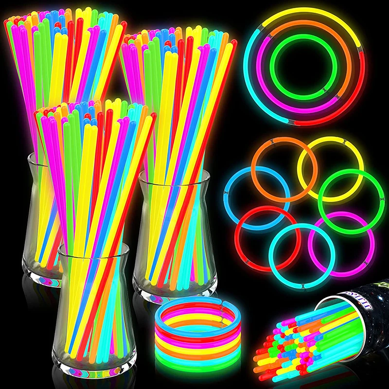 100Pcs-Glow-Stick-Fluorescent-Stick-Neon-Light-Stick-Colorful-Night ...