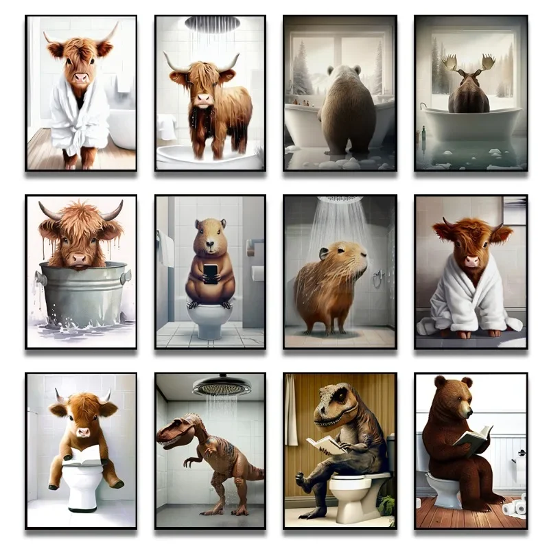 Funny-Highland-Cow-Capybara-Canvas-Art-HOWall-Decor-Animal-sur-les ...