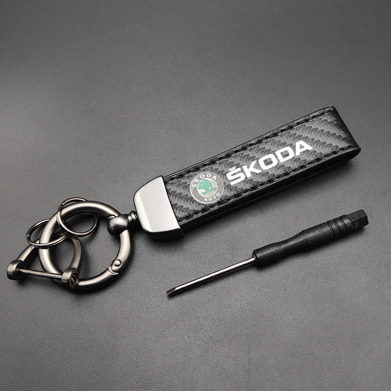 Leather-Carbon-Fiber-Car-Keychain-Zinc-Alloy-Keyrings-For-Skoda-Octavia ...