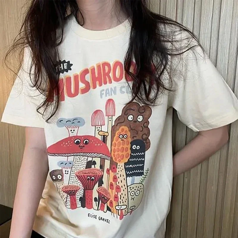 1119Fan-Mushroom-Cute-Women-s-T-Shirt-Harajuku-Vintage-80s-90s-Cotton ...