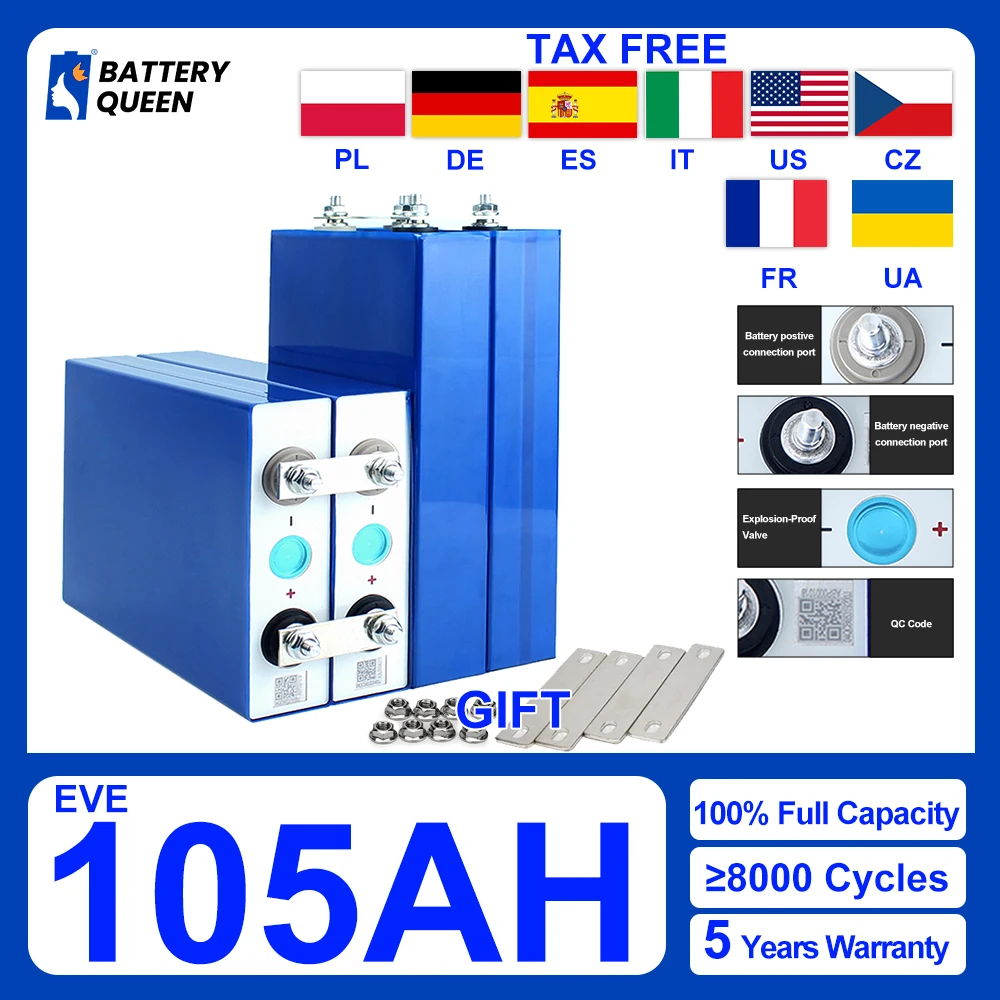 4-8-16PCS-3-2V-105Ah-Lifepo4-Battery-Lithium-Rechargeable-Prismatical ...