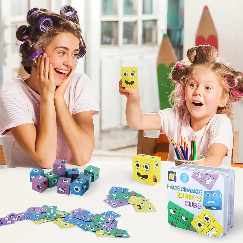 Wooden Expressions Matching Block Puzzle Games Face Changing Cube ...
