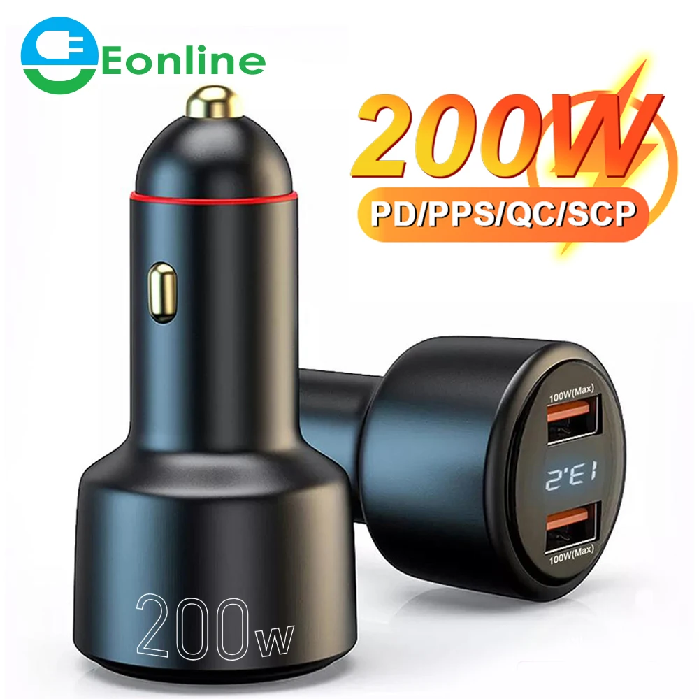 EONLIN Dual USB 200W USB Super VOOC Car Charger Voltage Display QC3.0 ...