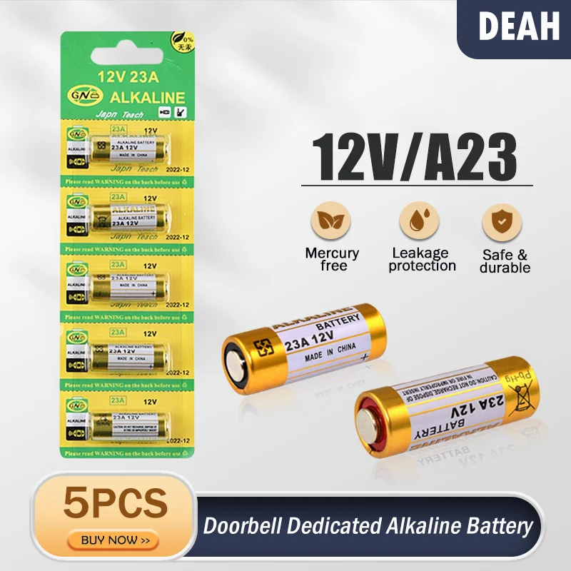 5PCS A23 23A 12V Alkaline Battery 23GA A23S E23A EL12 MN21 V23GA GP23A MS21 LRV08 For Doorbell ...