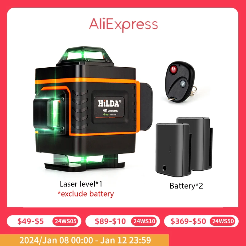 HILDA-Laser-Level-16-Lines-4D-cross-line-1-2-battery-Green-laser-level ...