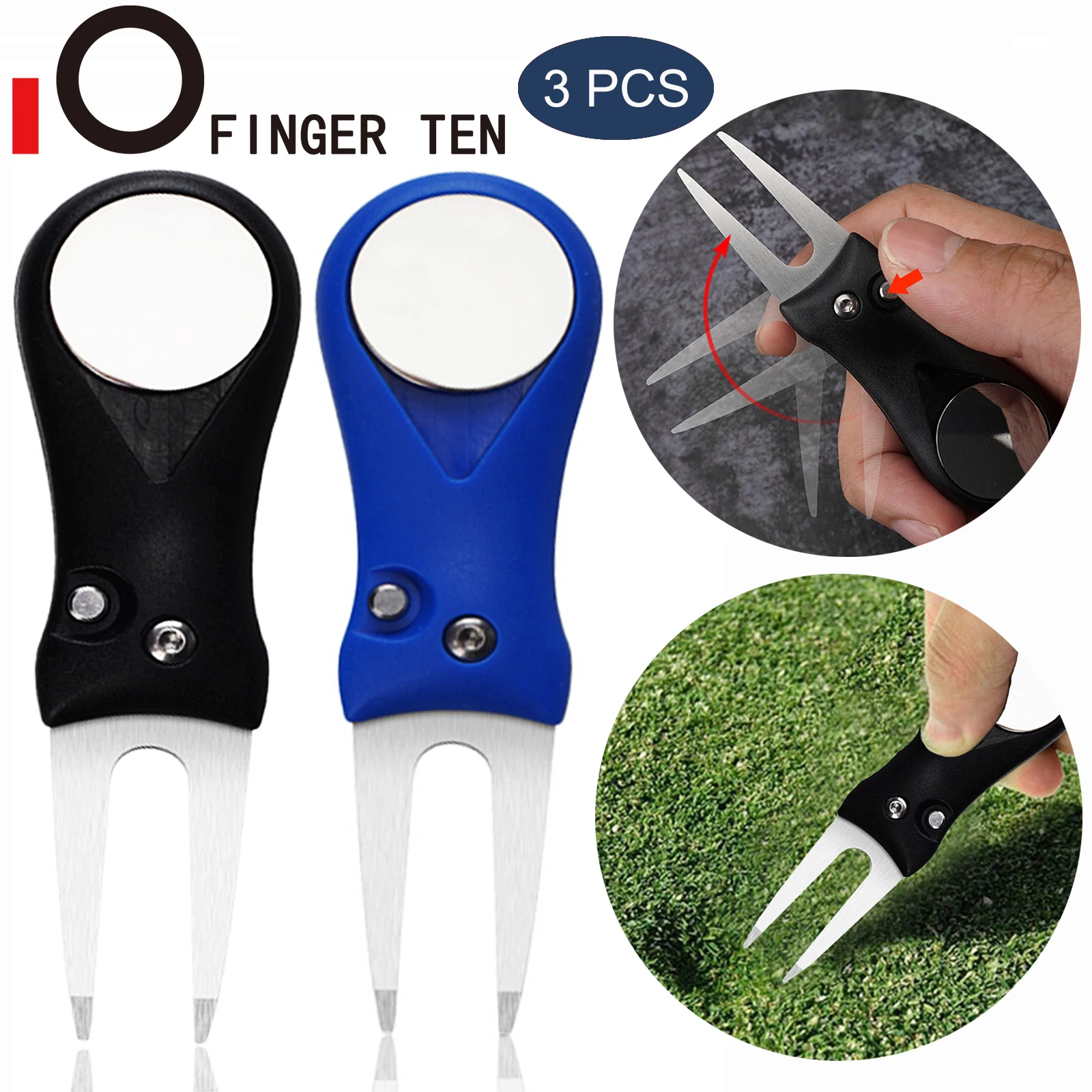 Foldable Pop Up Golf Divot Repair Tool Pitchfork Magnetic Ball Marker ...