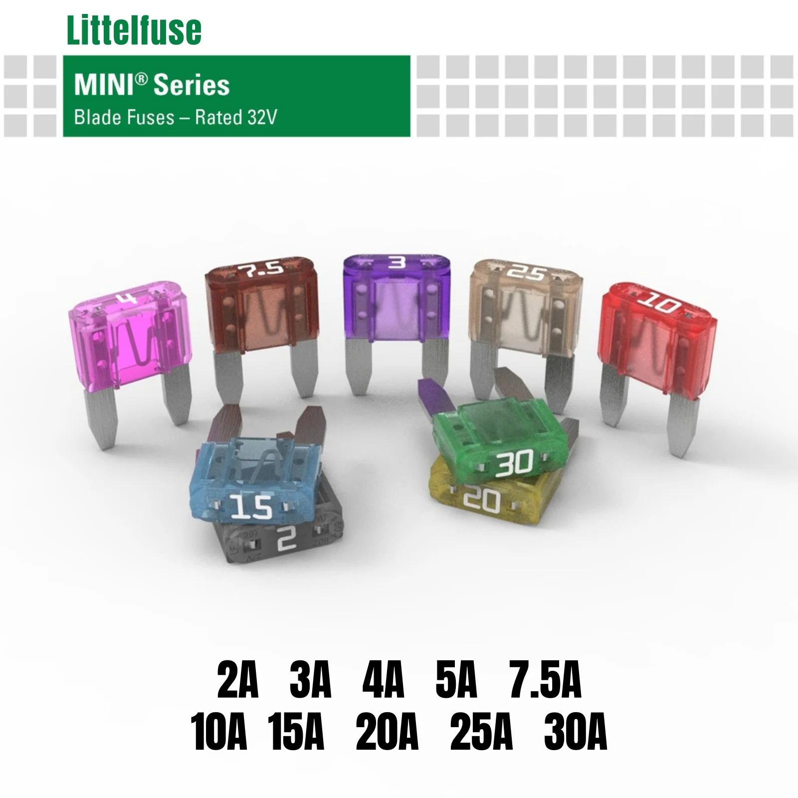 100PCS Littelfuse 32V MINI Blade fuse 2A 3A 4A 5A 7.5A 10A 15A 20A 25A ...
