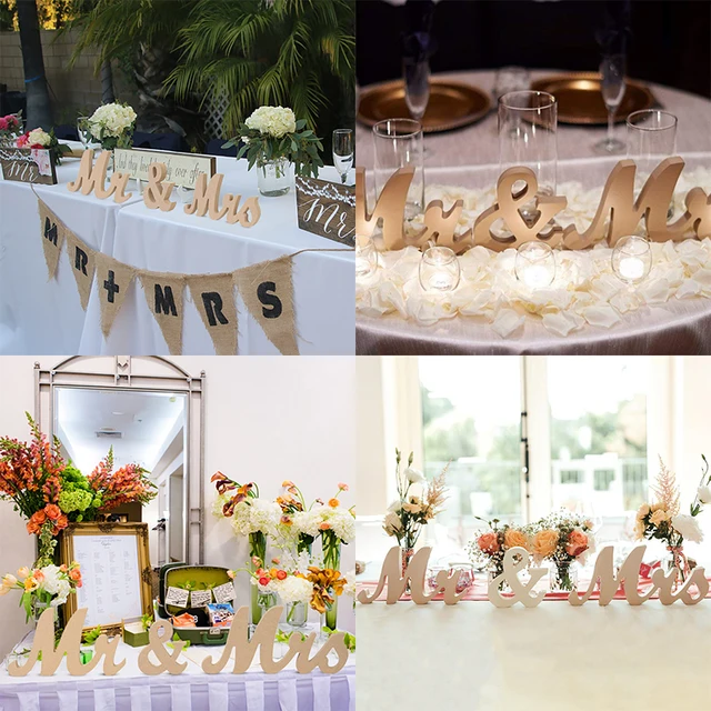 Wedding Decoration Wooden Mr & Mrs Desktop Ornaments Wood Letters Sign ...