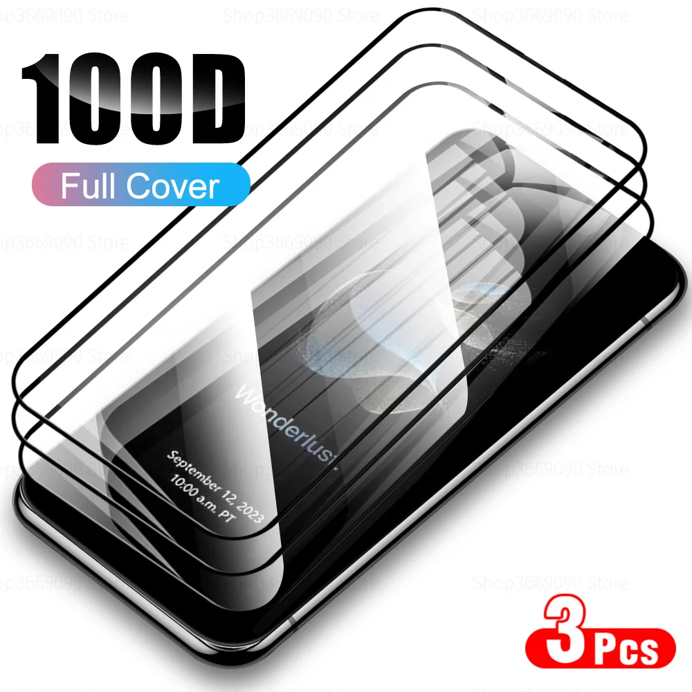 3PCS-Full-Cover-Protective-Glass-Case-For-iPhone-15-Pro-Max-Black-Edge ...