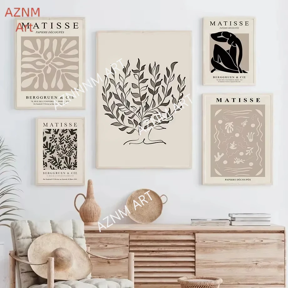 Vintage Abstract Matisse Posters Girl Coral Pigeon Aesthetic Canvas ...