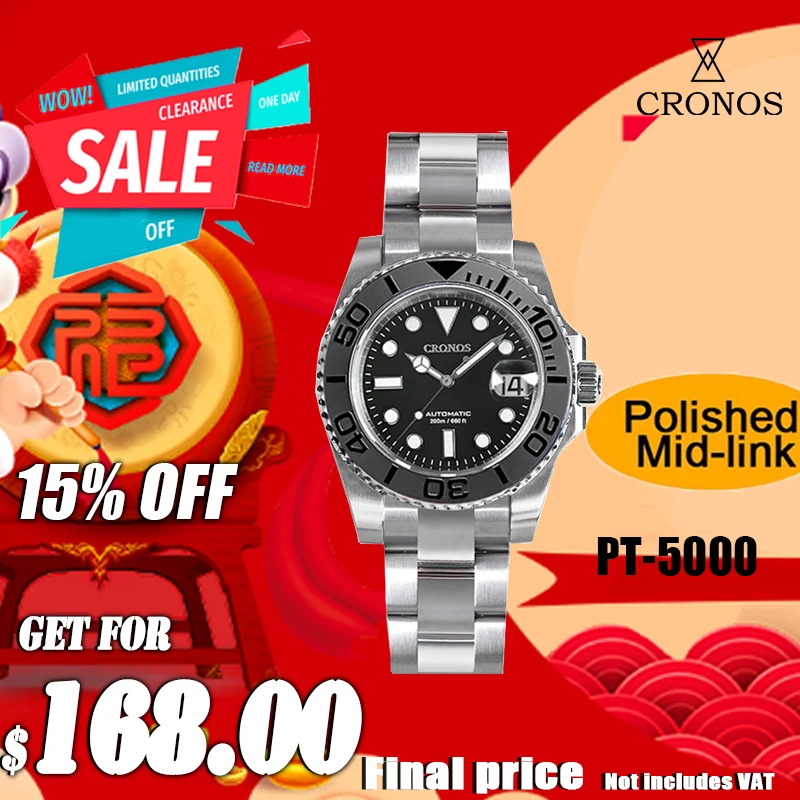 Cronos-Sub-Diver-Man-Watch-Bidirectional-Bezel-40mm-20ATM-Water ...