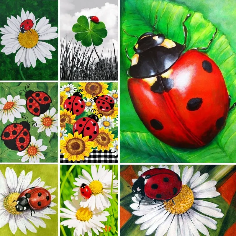 5D-DIY-Diamond-Painting-Ladybug-And-White-Daisies-Flower-Kit-Full-Drill ...