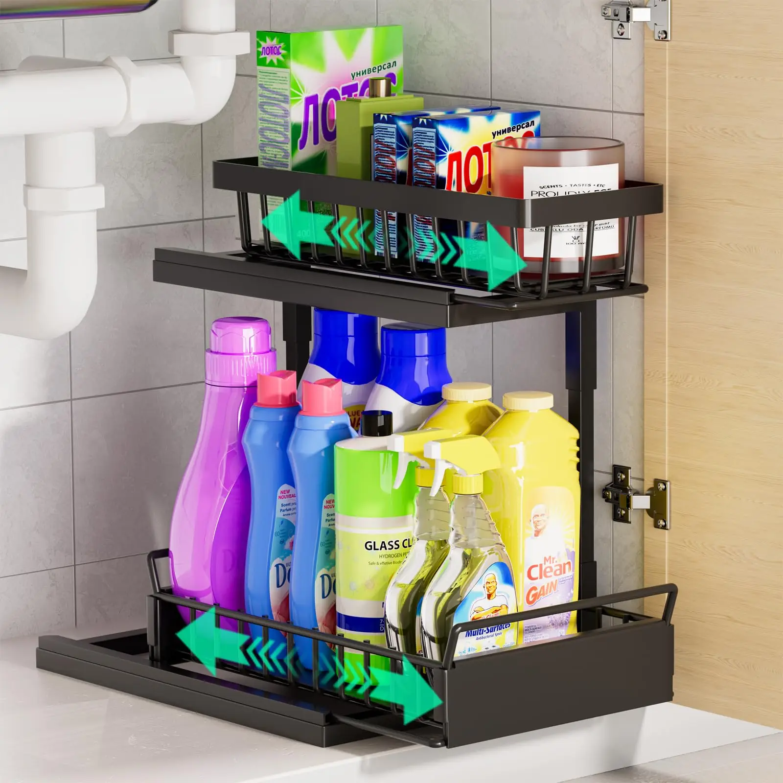 2-Tier-Under-Sink-Organizer-and-Storage-Basket-Slide-Out-Under-Cabinet ...