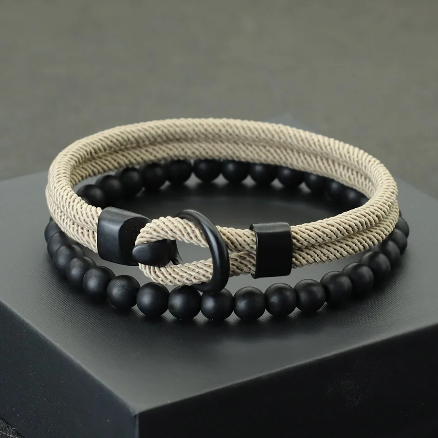 Noter-New-2Pcs-Set-Men-Bracelet-Set-Double-Layer-Rope-Nautical-Braslet ...