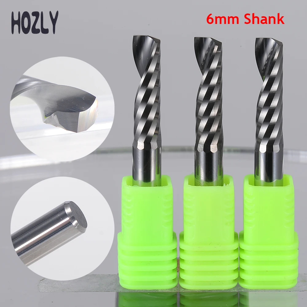 10 unids/lote 6mm vástago AAA flauta única espiral CNC fresadora de carburo broca para acrílico ...