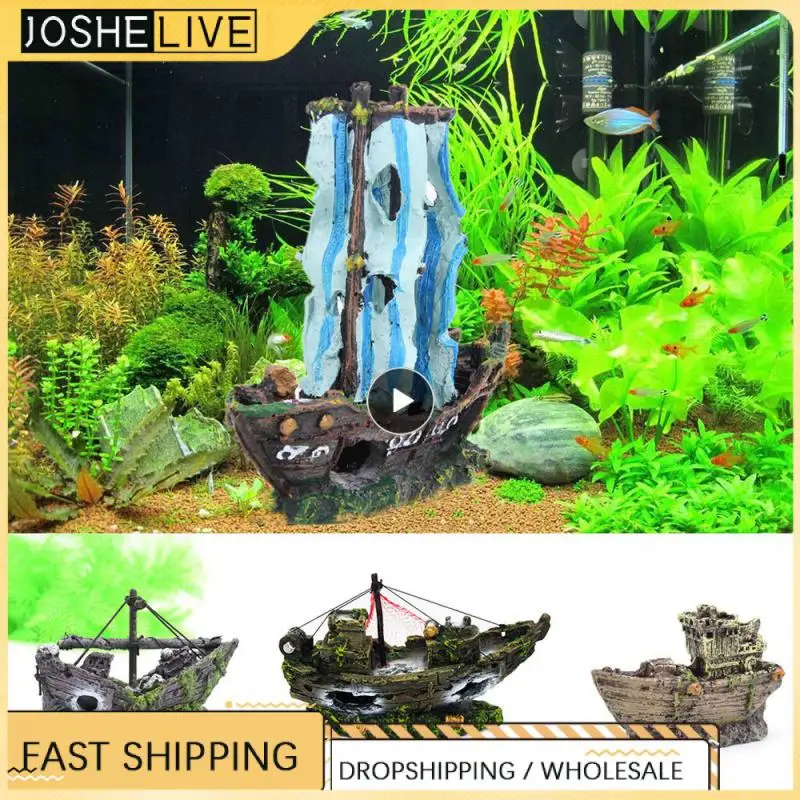 Aquarium-Ornament-Pirate-Sunk-Ship-Shipwreck-Boat-Fish-Tank-Waterscape ...