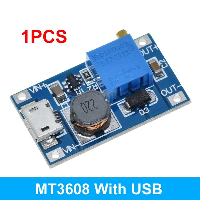 MT3608 DC-DC Adjustable Boost Module 2A Boost Plate Step Up Module with/without MICRO USB 2V-24V ...