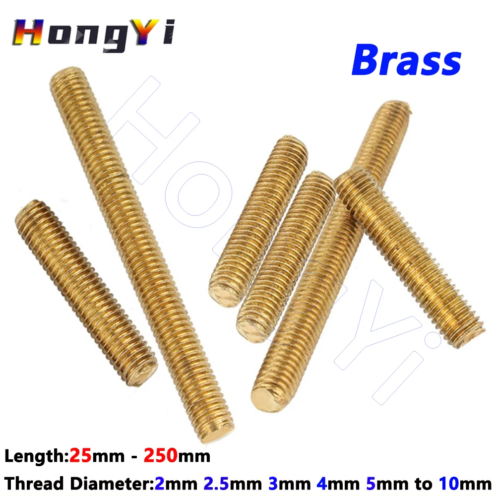 M2-M10 Brass Thread Rod Metric Bolt Full Thread Shaft Rod Bar Stud M2 ...