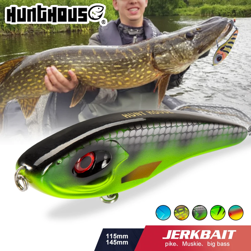 Hunthouse Musky Buster Jerkbait Fishing Lures 115mm 32g Vib Bait Slow ...