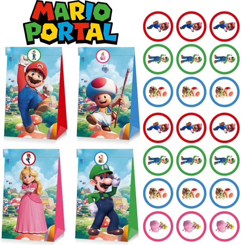 12PCS-Super-Mario-Luigi-Gift-Bags-Colorful-Stand-Up-Bags-with-Stickers ...