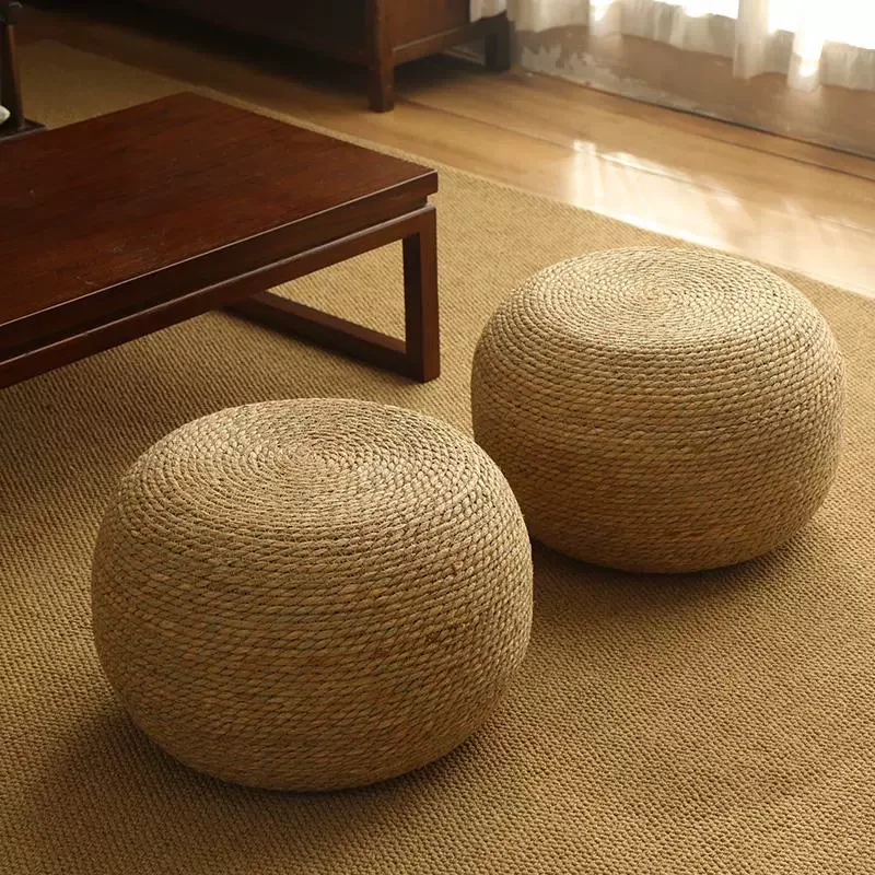 Natural Water Grass Pouf Ottoman Briaded Round Boho Pouf Ottoman Foot ...