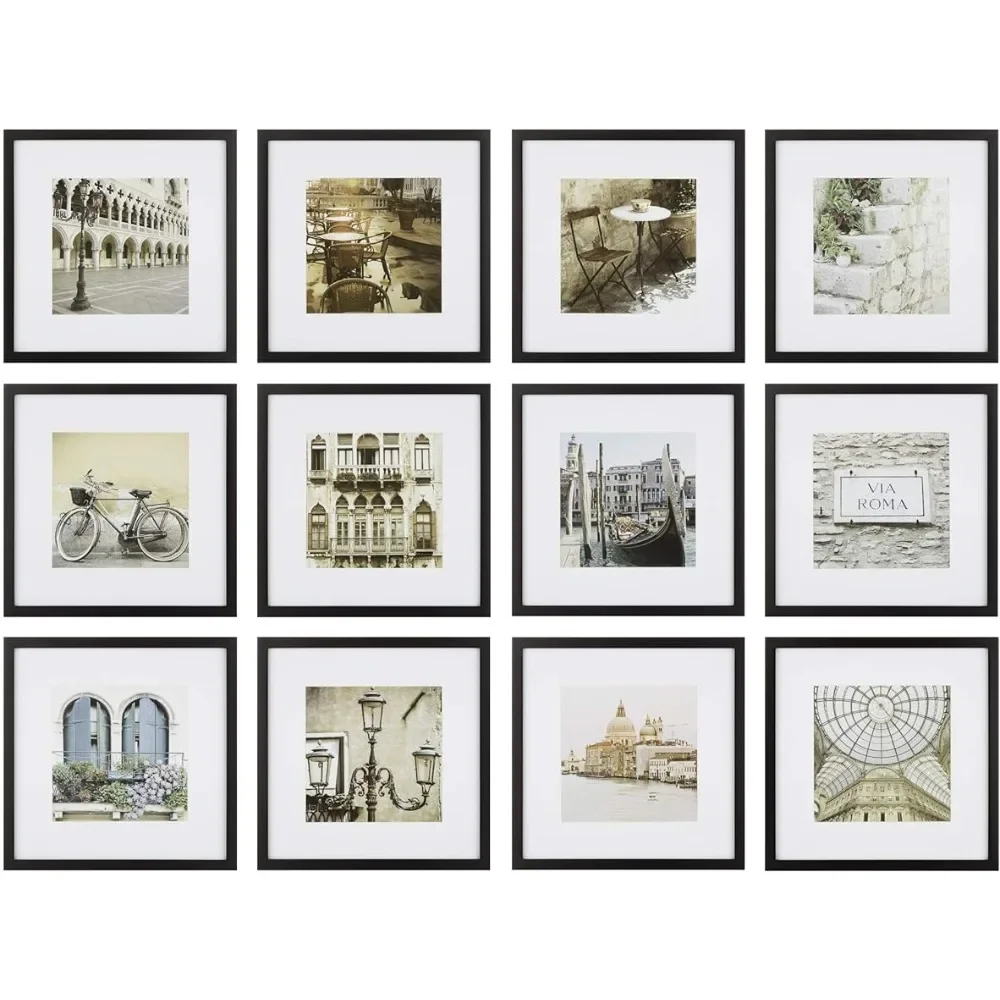 12-Piece-Black-Square-Photo-Frame-Set-with-Hanging-Template-Wall ...