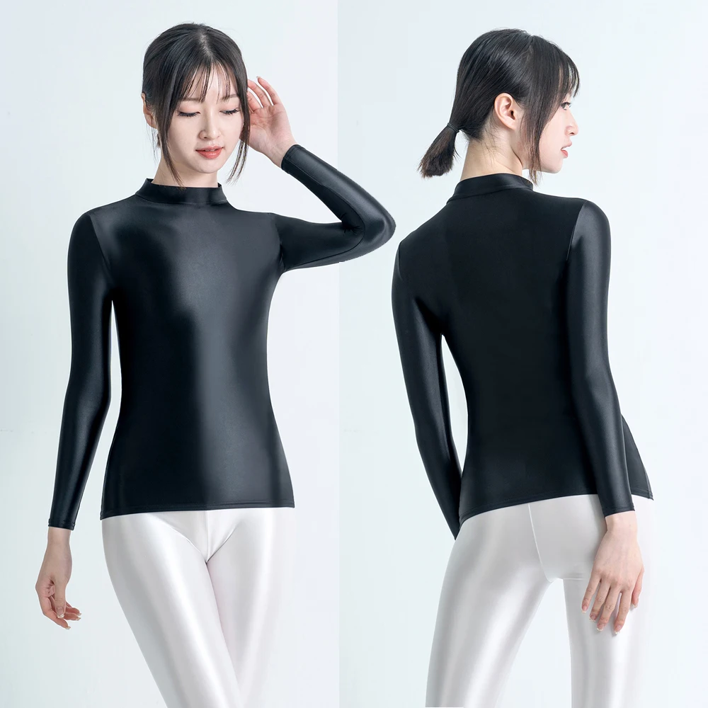 MJINM-Summer-Women-s-Sexy-Tights-Long-Sleeve-Shiny-Glossy-Base-Shirts ...