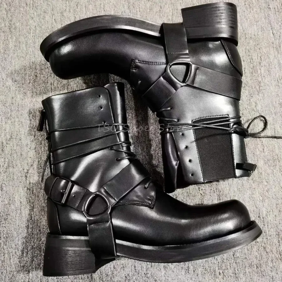 Black Lace Up Short Boots Men's Genuine Leather High Quality Handmade ...