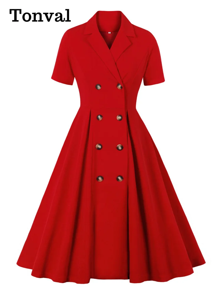 Tonval-Robe-mi-longue-rouge-double-boutonnage-pour-femme-col-crant-l ...