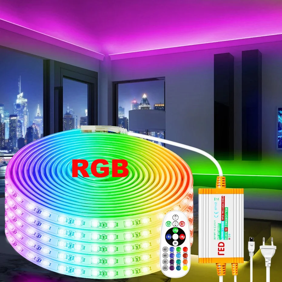 1M-100M-LED-Strip-Light-RGB-220V-Flexible-Tape-5050-Waterproof-IP67 ...