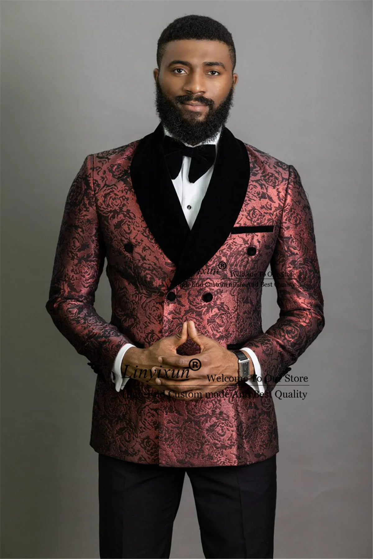 Traje de boda Jacquard rojo para hombre, esmoquin ajustado de doble ...