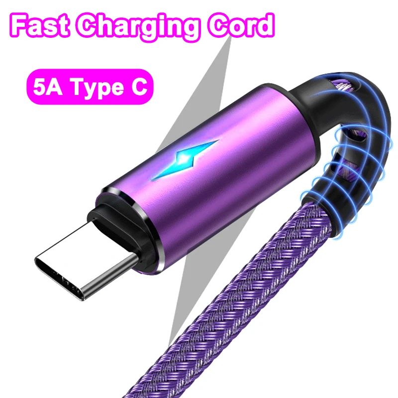 5A Type C Cable Fast Charging Cord Nylon Braided Charger Usb Cable for ...