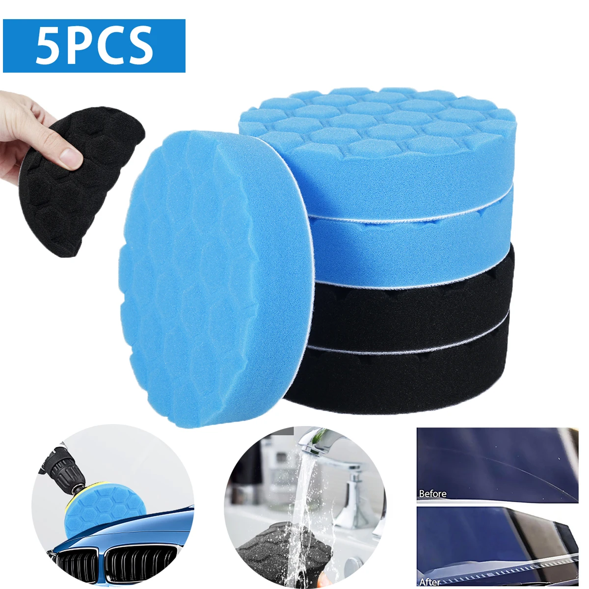 5Pcs-Polishing-Pad-Kit-3-4-5-6-7-Inch-Car-Foam-Buffing-Pads-Automobile ...