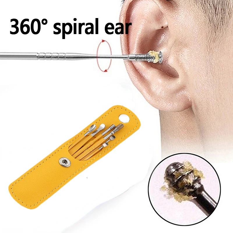 6Pcs/Set PU Leather Case Earpick Sticks Earwax Remover Ear Picker ...