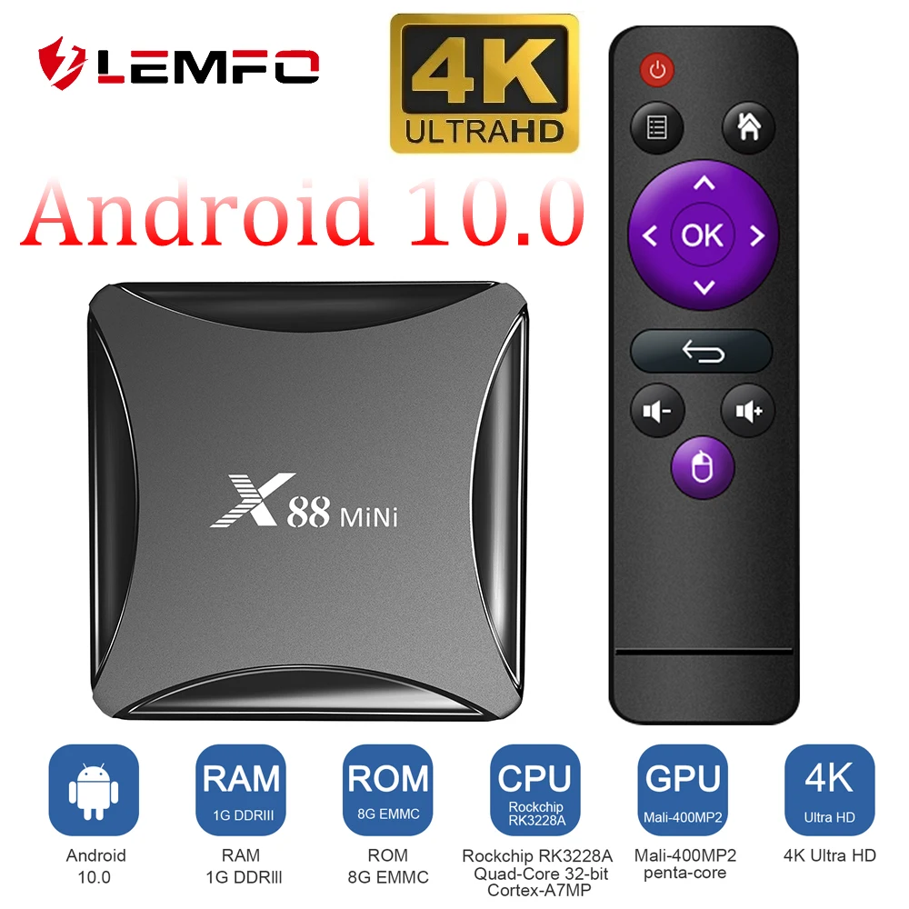 LEMFO-TV-Box-Android-10-4K-X88-mini-RK3228A-Quad-Core-support-WiFi-2-4G ...