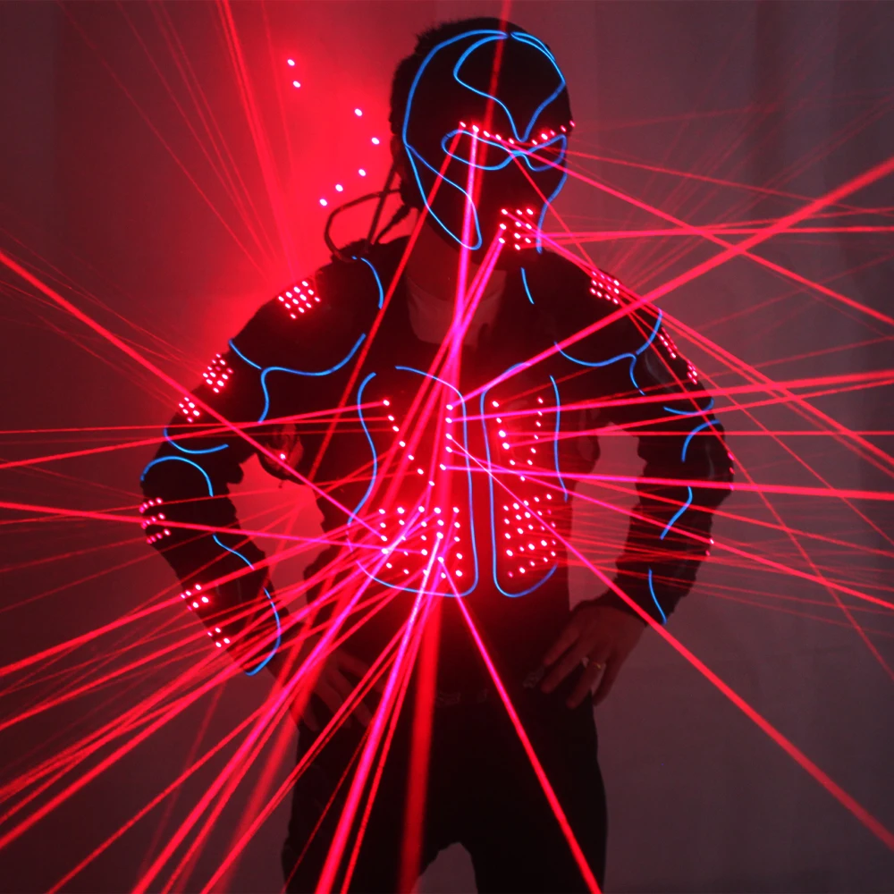 Red Laser Suit Armor LED Lights Stage Dance Performance Gloves Glasses ...