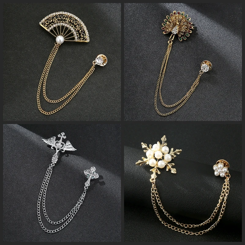 Chain Brooch For Men Women Shirts Dress Vintage Tassel Temperament ...