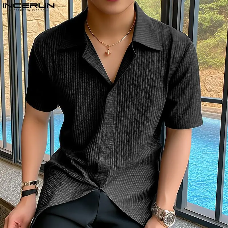 INCERUN-Tops-2024-Korean-Style-Men-Texture-Buttonless-Pullover-Design ...