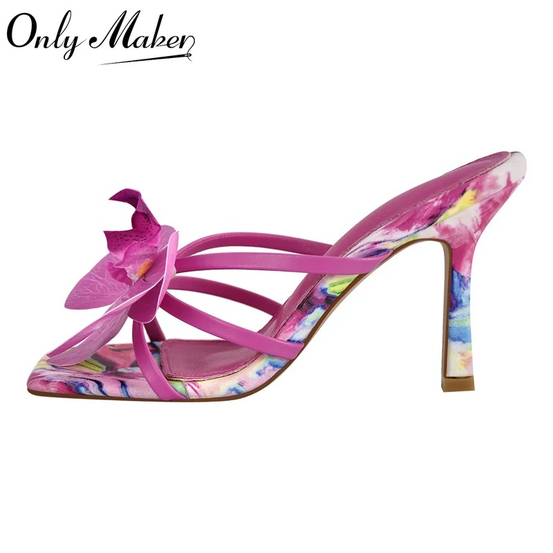 Onlymaker-Women-Square-Toe-Flower-Mules-9CM-Thin-High-Heel-Ankle-Strap ...