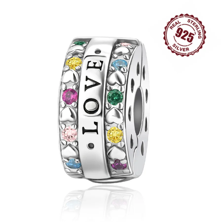 S925-Silver-Love-Round-Clip-Charms-Beads-Fit-Original-Pandora-Bracelets ...