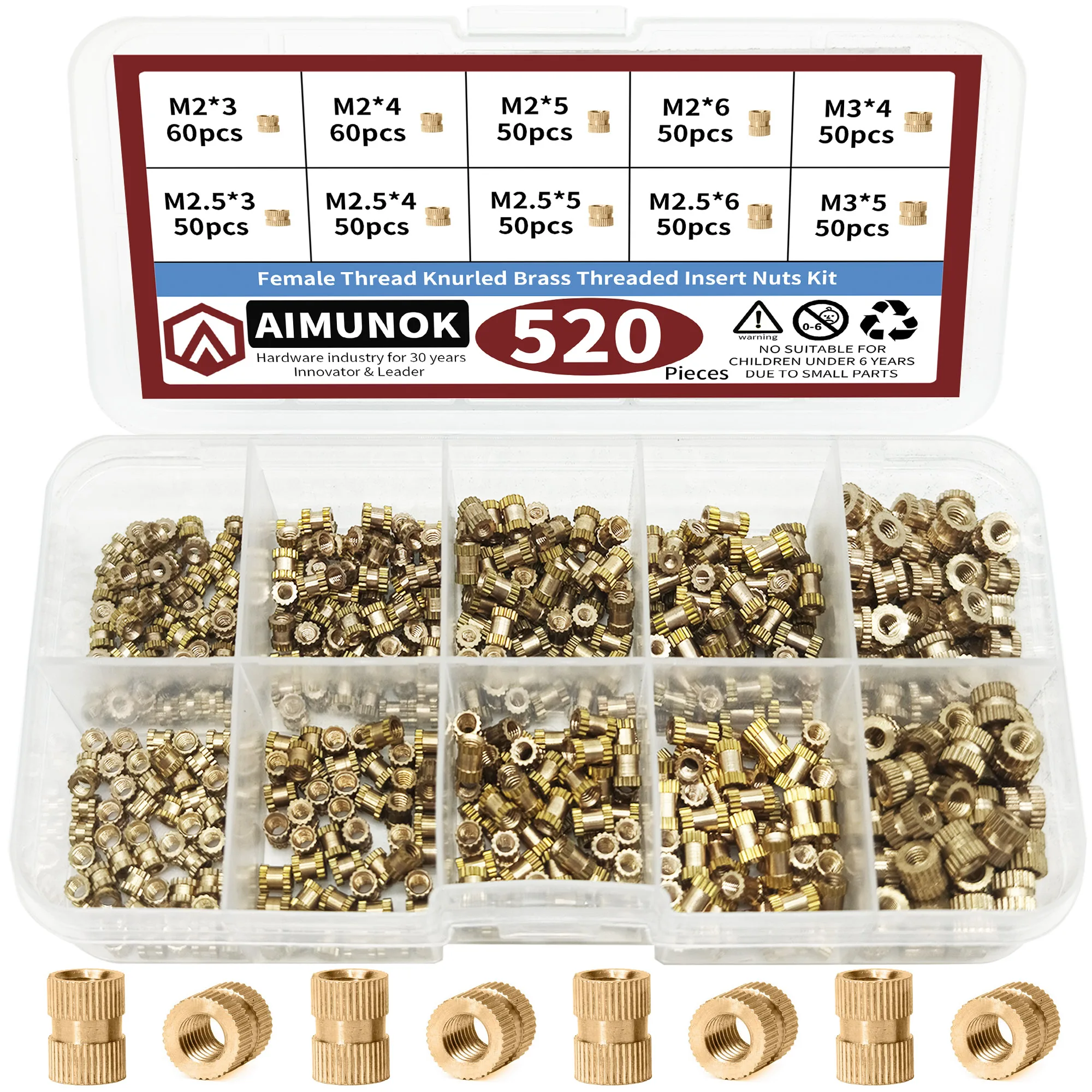 520pcs-M2-M2-5-M3-Metric-Female-Thread-Knurled-Brass-Threaded-Insert ...