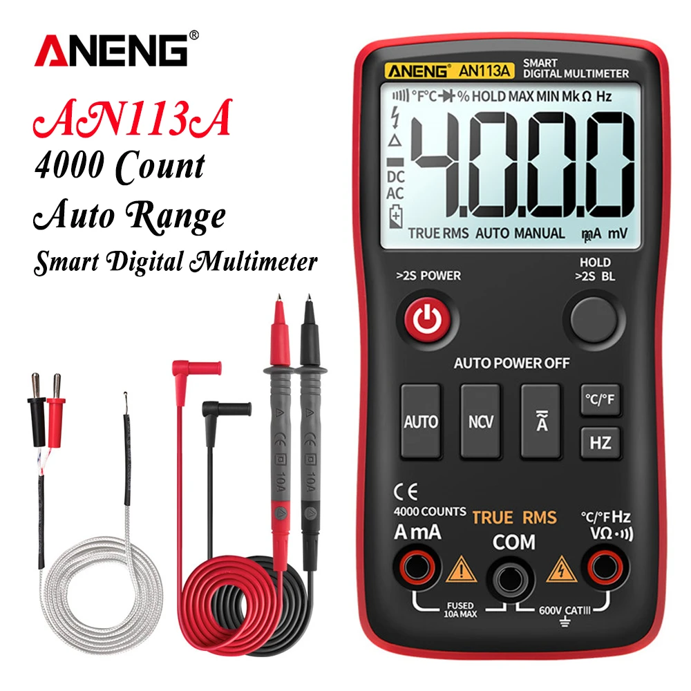 ANENG AN113A Digital Multimeter Smart Auto Range 4000 Counts True RMS ...