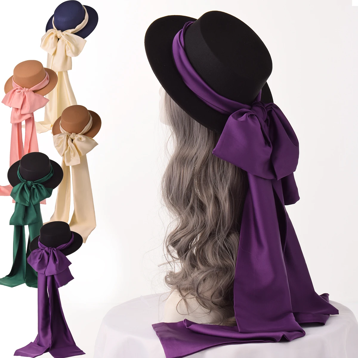 Chap-u-Fedora-de-l-feminino-Lolita-Vintage-cachecol-de-seda-casual ...