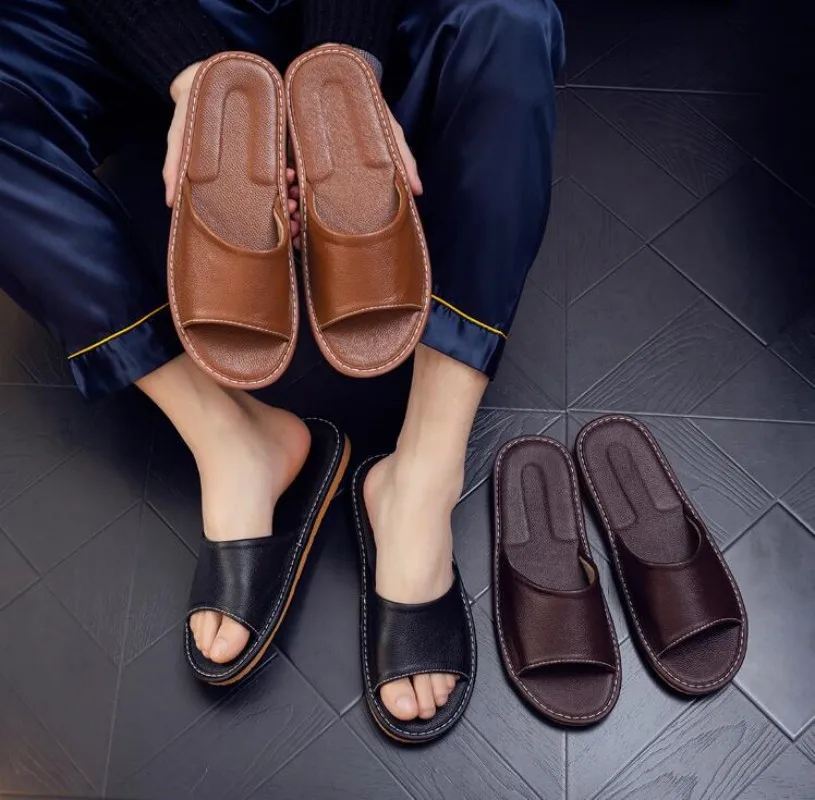 Big-sizes-Genuine-Cow-Leather-Slippers-Homes-in-indoor-slipper-summer ...