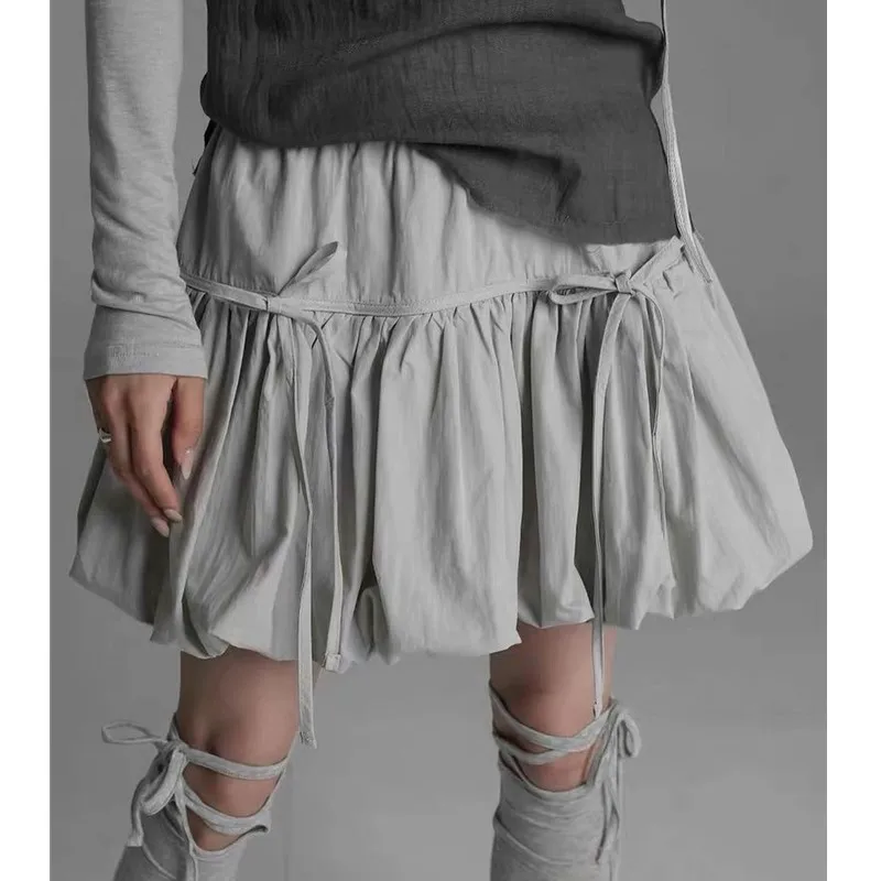 Pleat-Retro-Puffy-Gray-Skirt-Design-Sense-Elastic-Waist-Lace-up-Flower-Bud-Skirt-Sweet.jpg