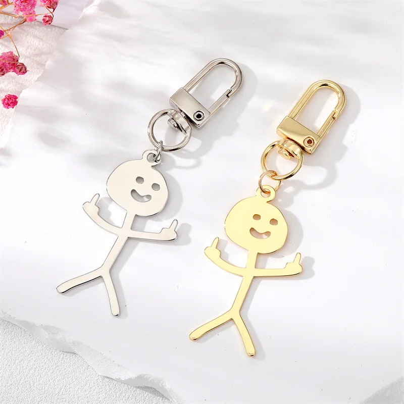Funny-Middle-Finger-Stickman-Keychain-Cute-Trend-Titanium-Steel-School ...