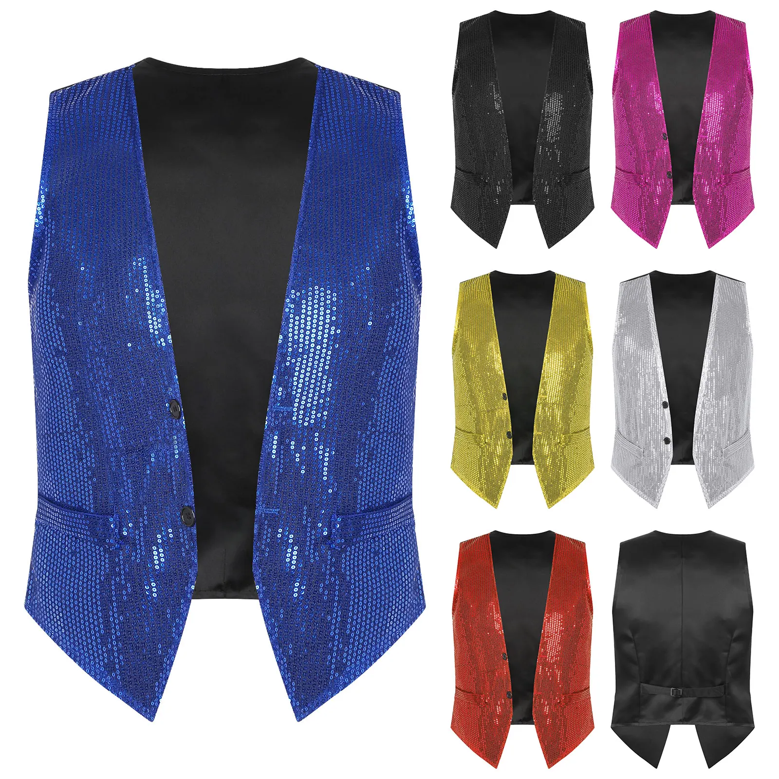 Mens Womens Dance Vest Sparkling Sequin Sleeveless Waistcoat Jazz Dance ...