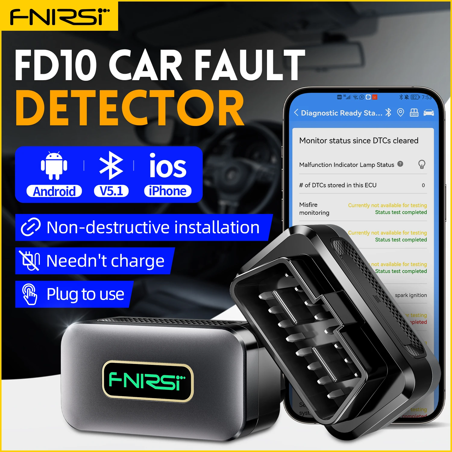 FNIRSI FD10 Car OBD2 Scanner Code Reader Clear Error OBD Diagnostic ...