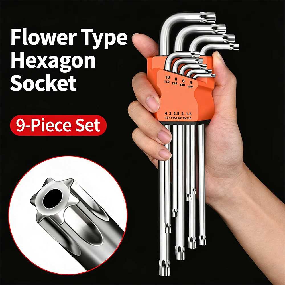9Pcs Torx Star Wrench Kits Set Allen Keys Hexagon Spanner Key Set Plum ...