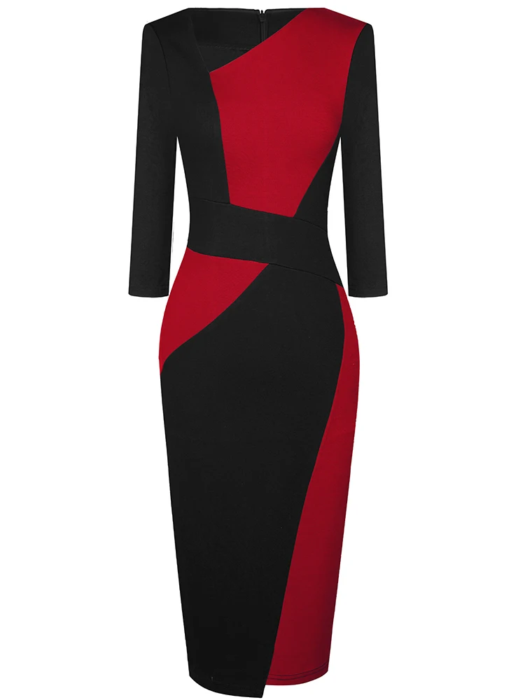 Nice-Forever Vintage Contrast Color Patchwork Wear to Work Dresses ...